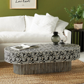 Sunflower Inlay Oval Shape Coffee Table - Black & White