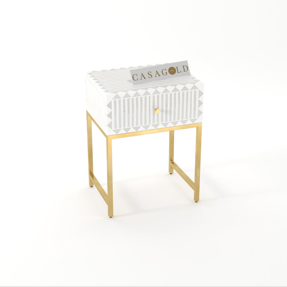 Inlay Bedside Table with Gold Legs - Waterfall