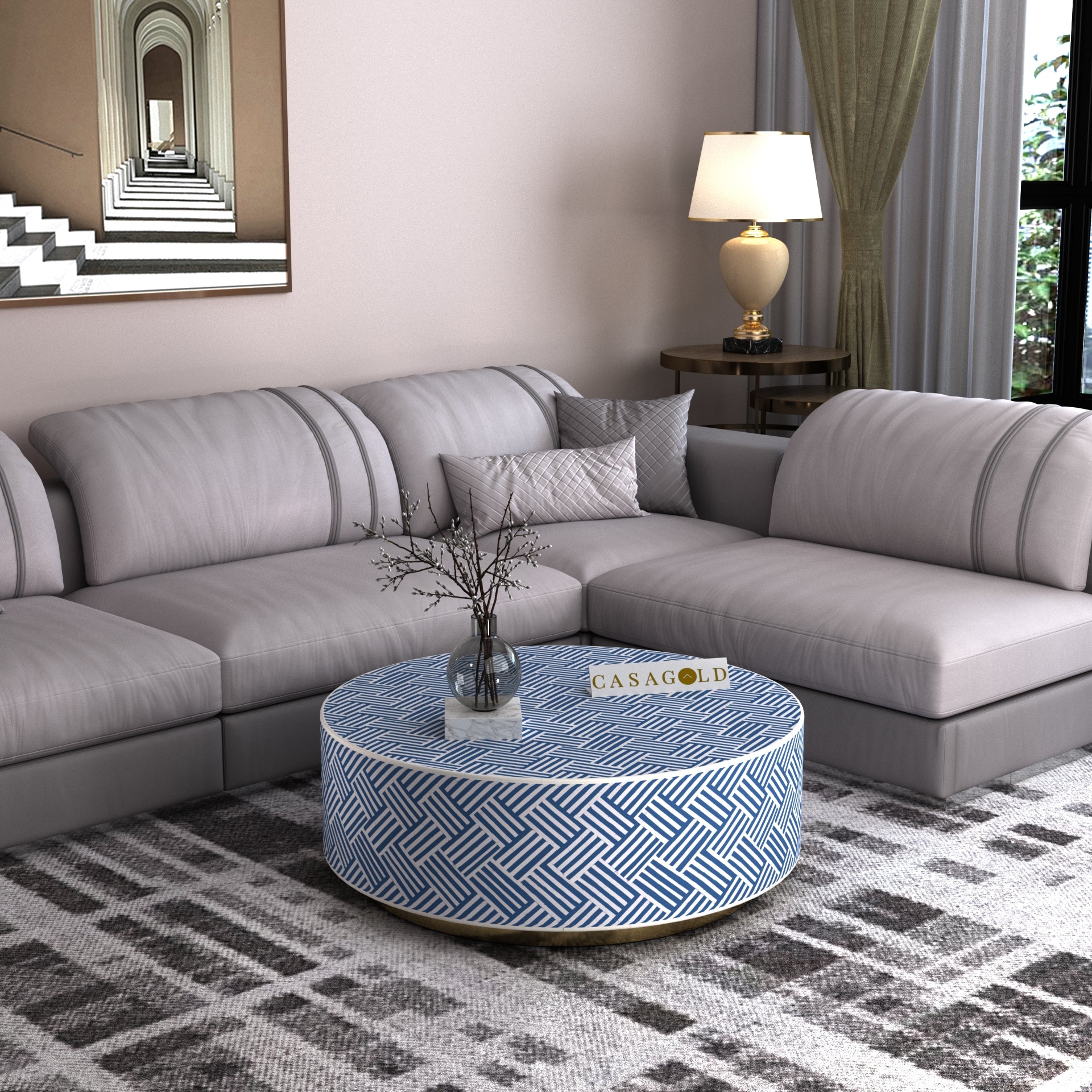 Philly Inlay Round Coffee Table - Chevron