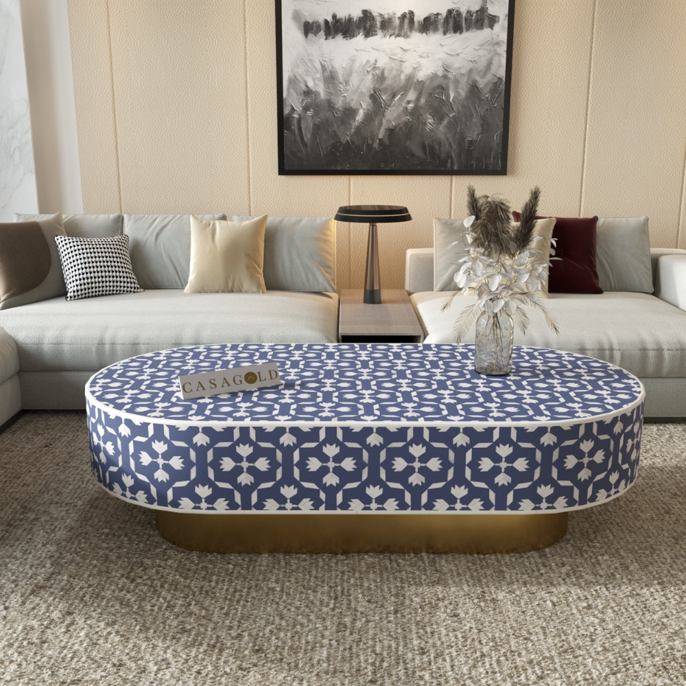 Inlay Jordan Oval Shape Coffee Table - Floral