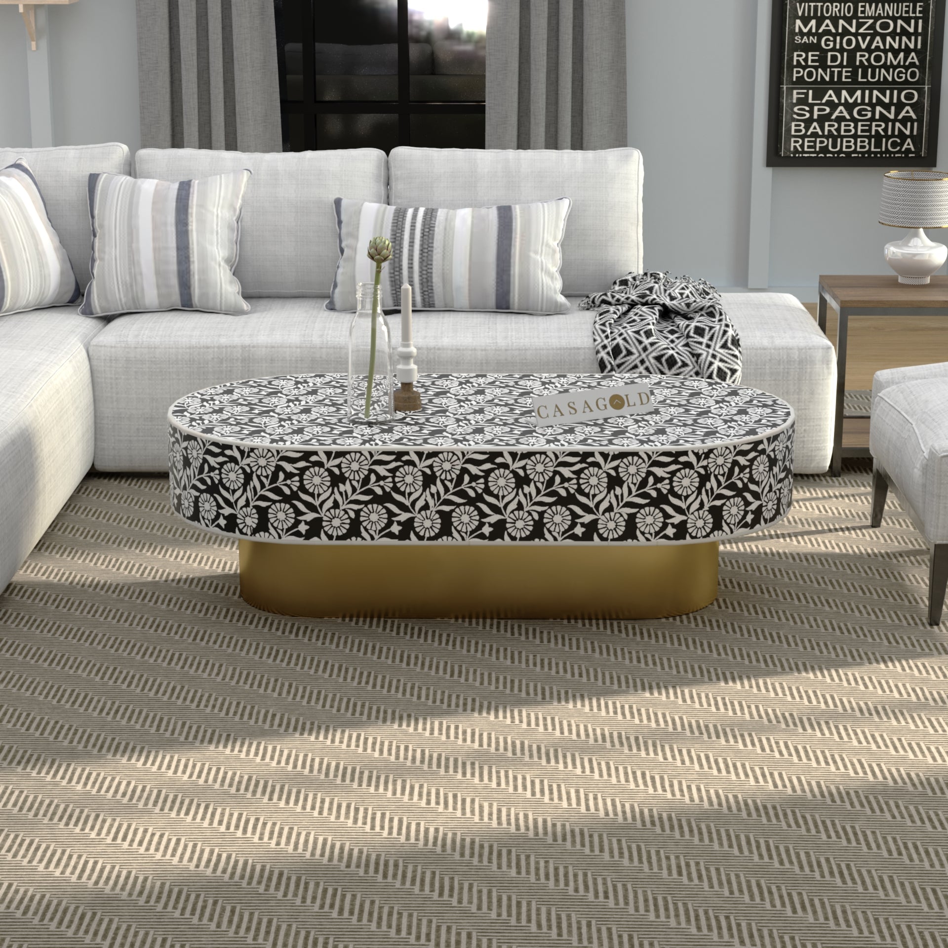 Inlay Jordan Oval Shape Coffee Table - Sunflower