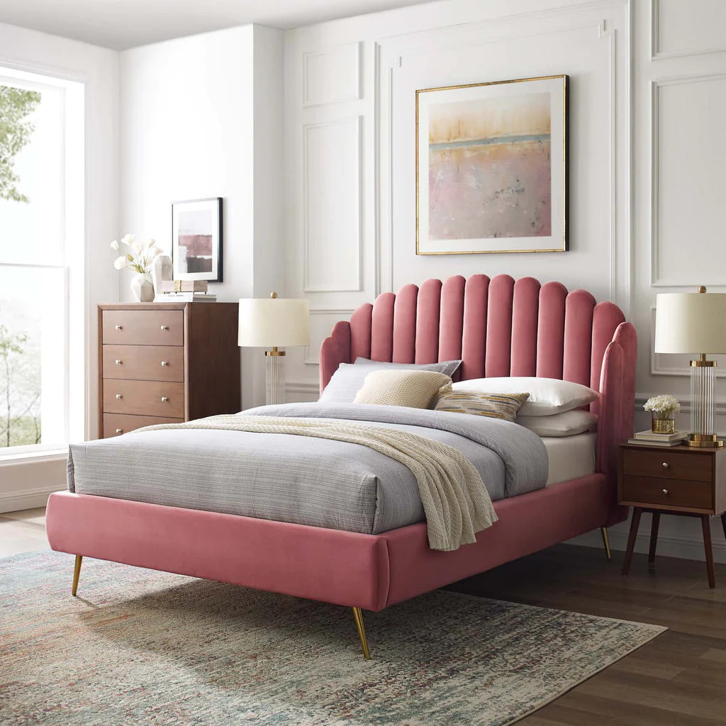 Harvey Scalloped Upholstered Wingback Bed
