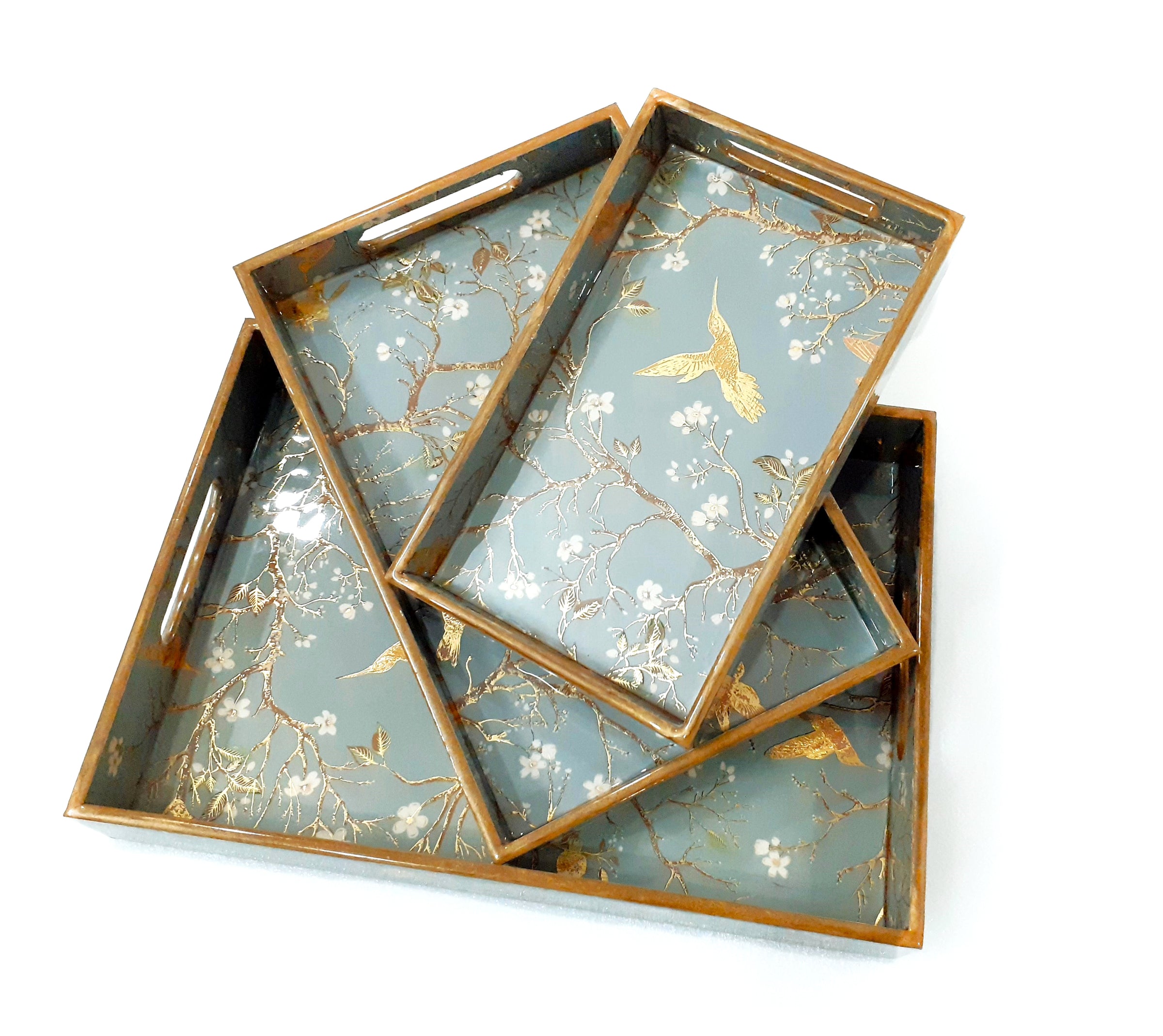 Grey Printed Wooden Tray- Set of 3