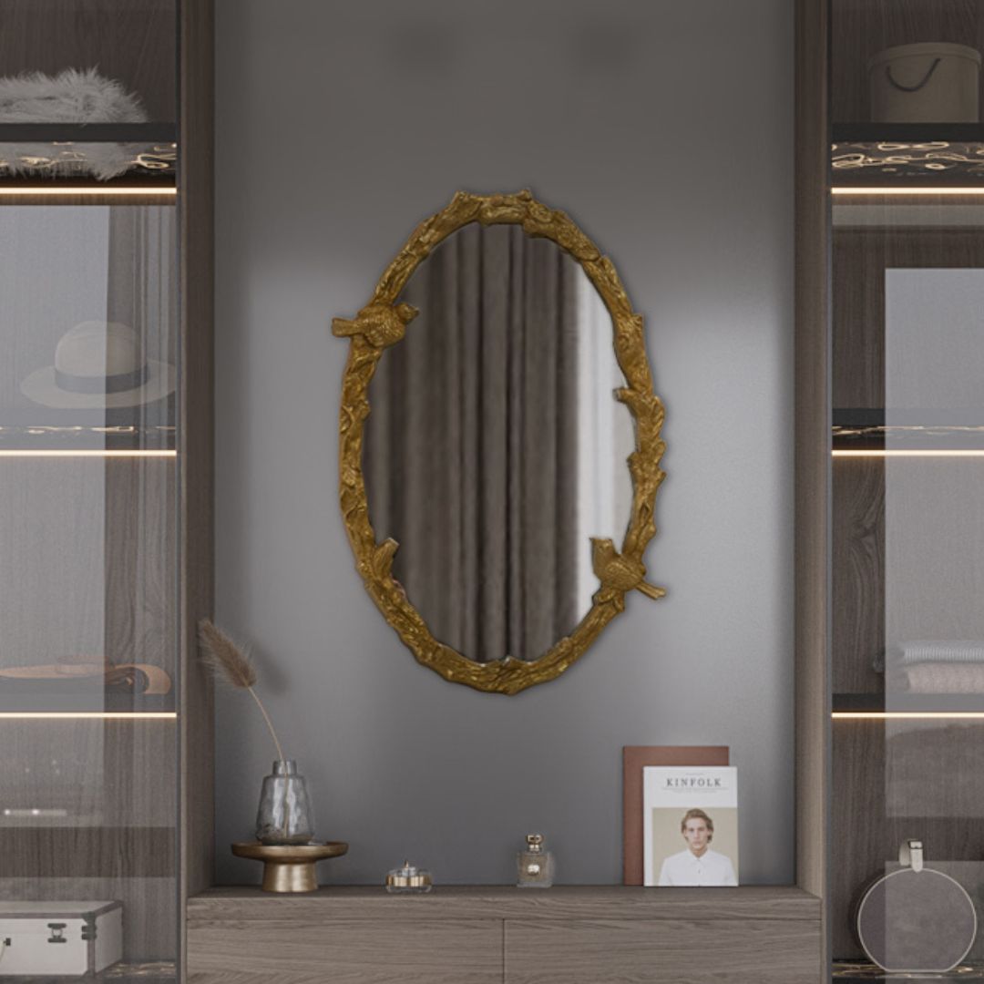 Vintage Gold Bird Mirror in Metal Frame