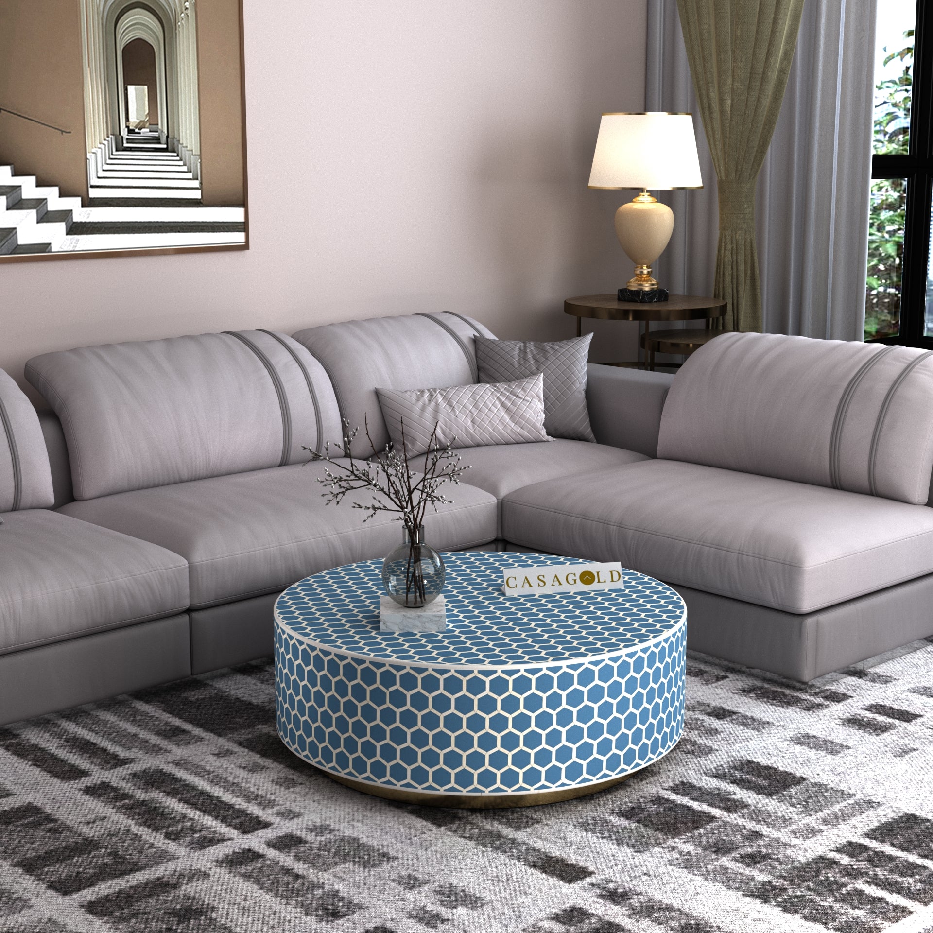 Philly Inlay Round Coffee table - Honeycomb