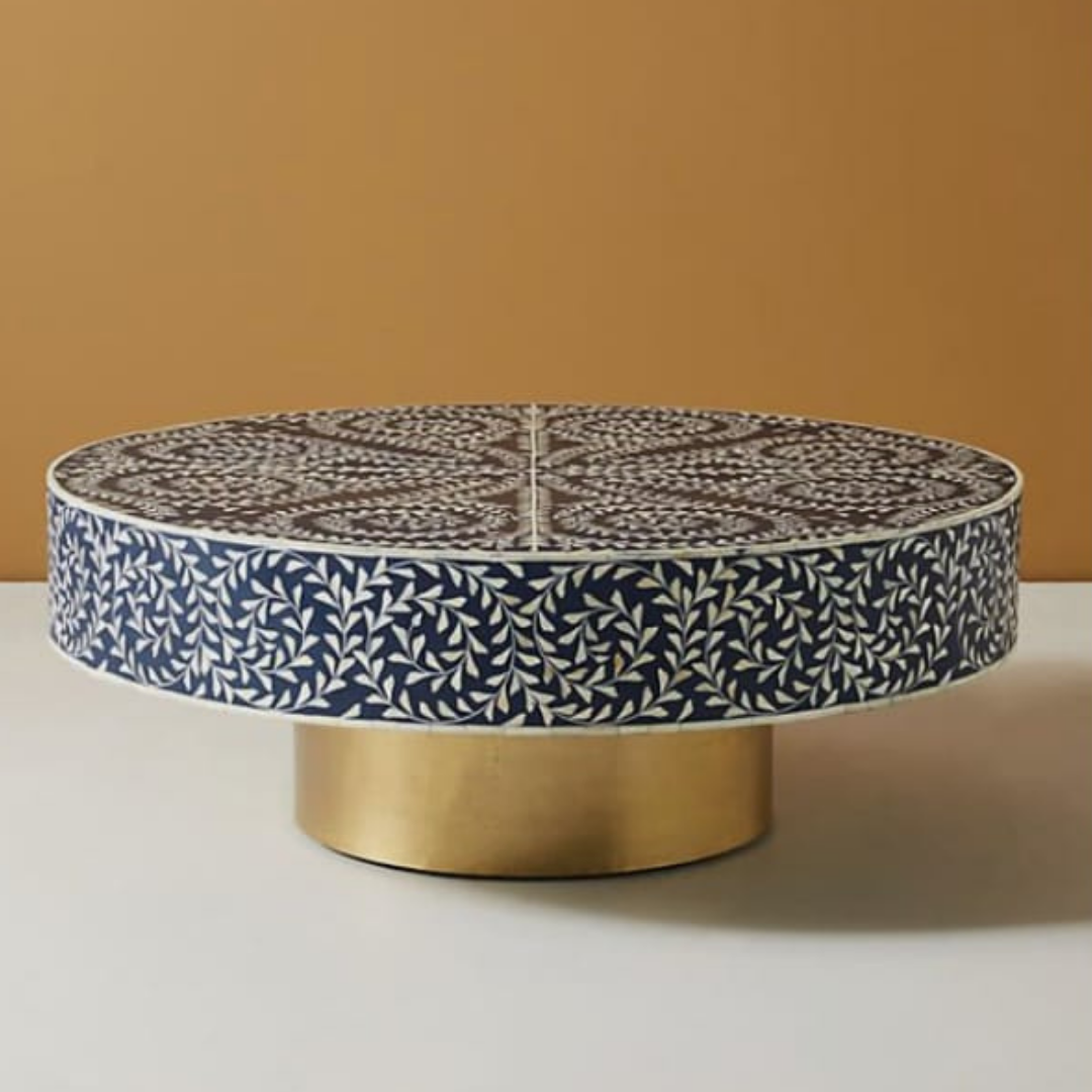 Inlay Blue Round Coffee Table - Cleo
